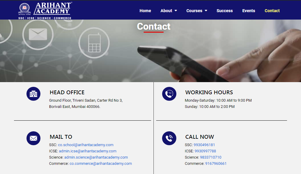 Contact Us | Arihant Academy - Coaching Classes In Mumbai